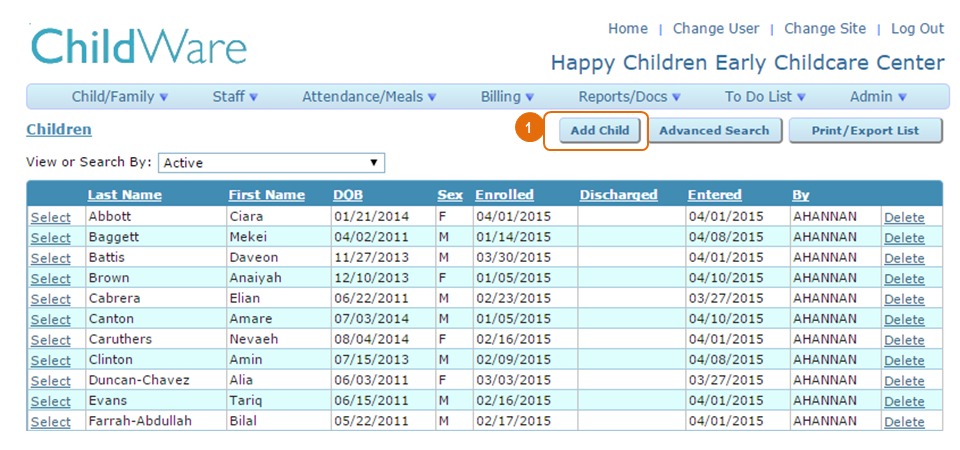 Adding a New Child | ChildWare